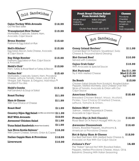 Menus | Heidi's Brooklyn Deli | Maine | Sandwiches, Platters, Breads ...